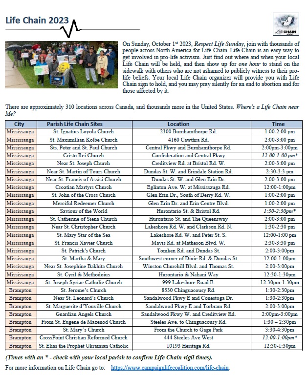 Life Chain | Right To Life Association of Mississauga & Area